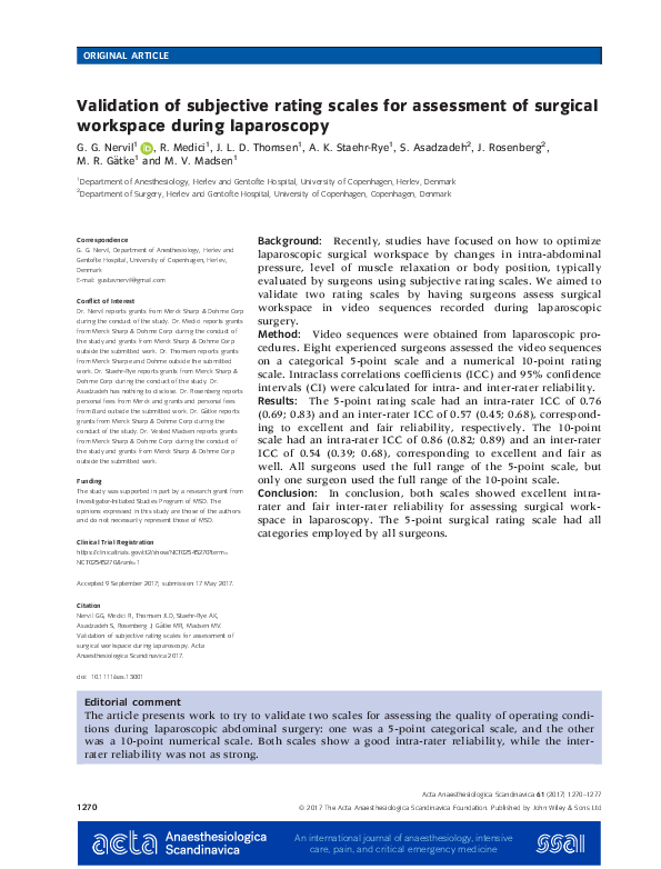 (PDF) Validation of subjective rating scales for assessment of surgical ...