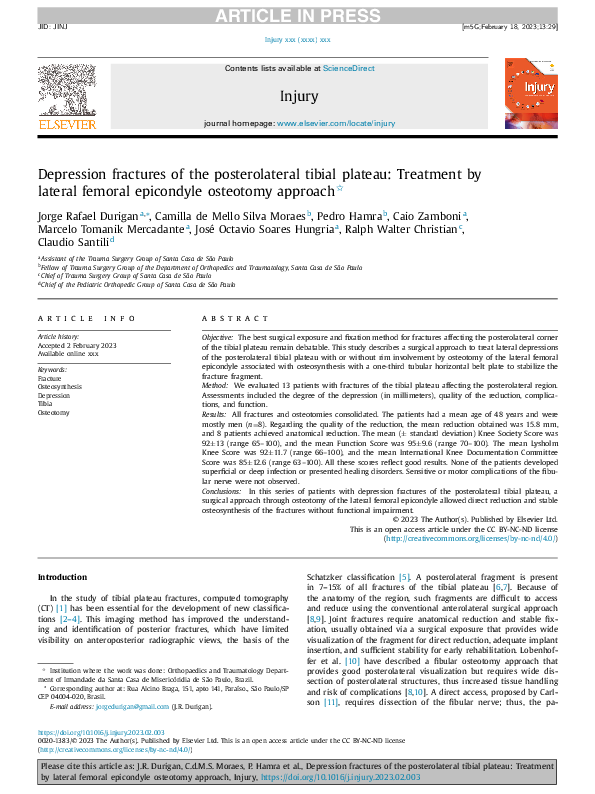 (PDF) Depression fractures of the posterolateral tibial plateau ...