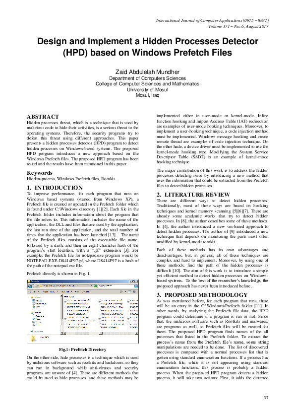 (PDF) Design and Implement a Hidden Processes Detector (HPD) based on Windows Prefetch Files