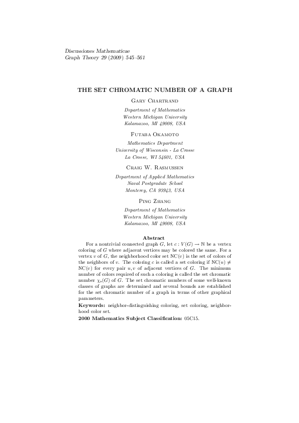 Pdf The Set Chromatic Number Of A Graph