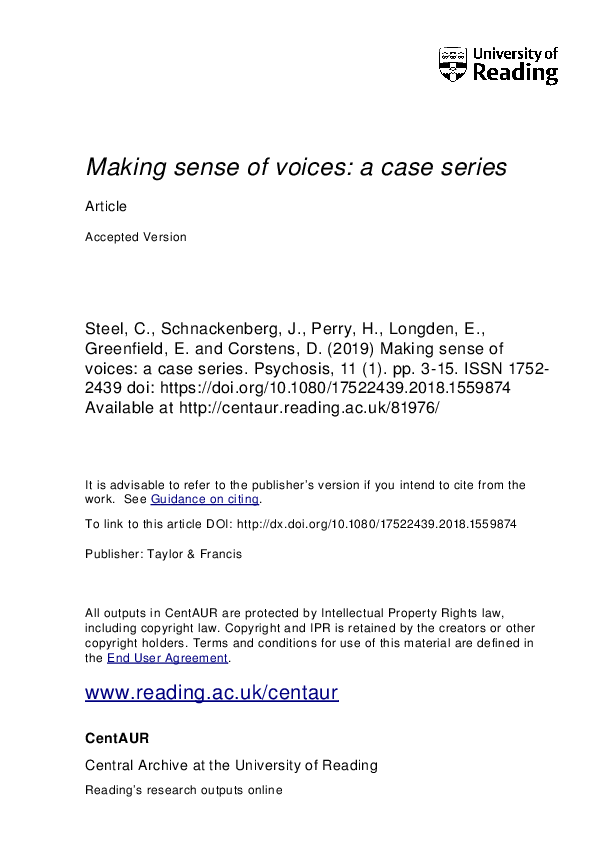 (PDF) Making Sense of Voices: a case series