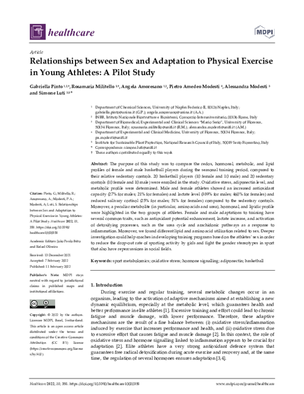 Pdf Relationships Between Sex And Adaptation To Physical Exercise In