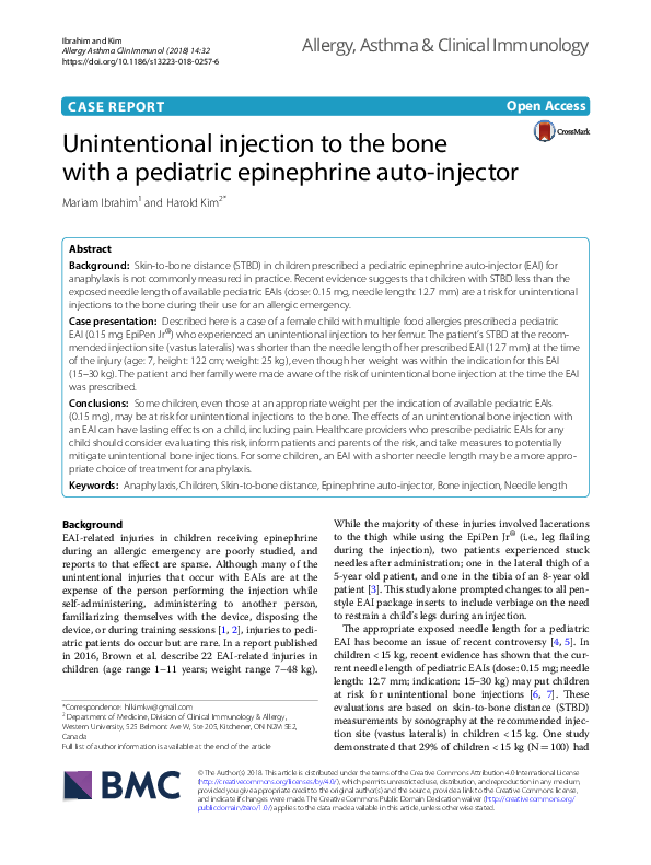 (PDF) Unintentional injection to the bone with a pediatric epinephrine ...