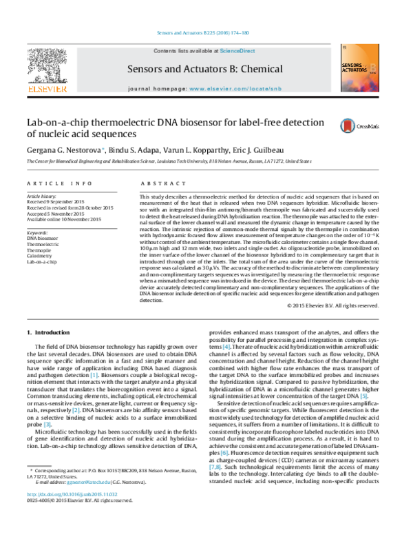 (PDF) Lab-on-a-chip thermoelectric DNA biosensor for label-free detection of nucleic acid sequences