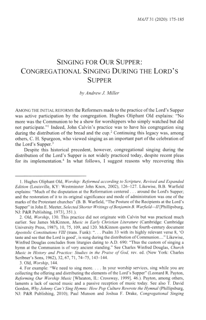 (PDF) Singing for Our Supper: Congregational Singing During the Lord's ...