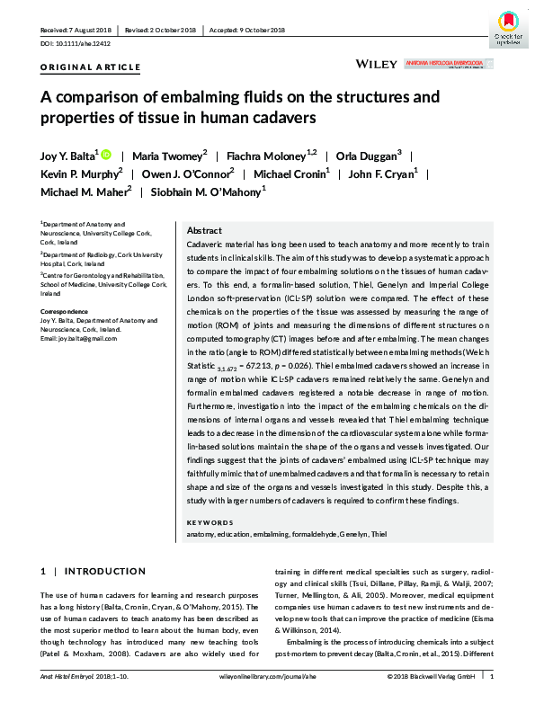 (PDF) A comparison of embalming fluids on the structures and properties ...