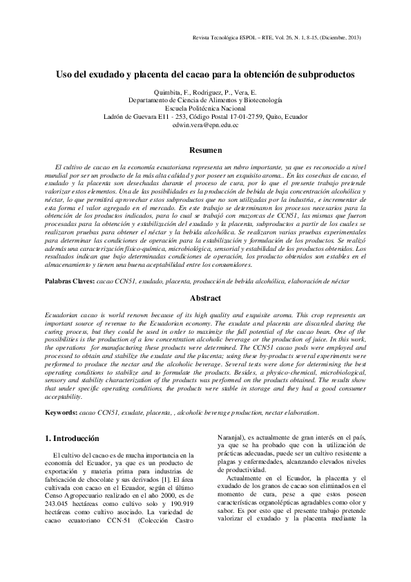 (PDF) Uso del exudado y placenta del cacao para la obtención de ...