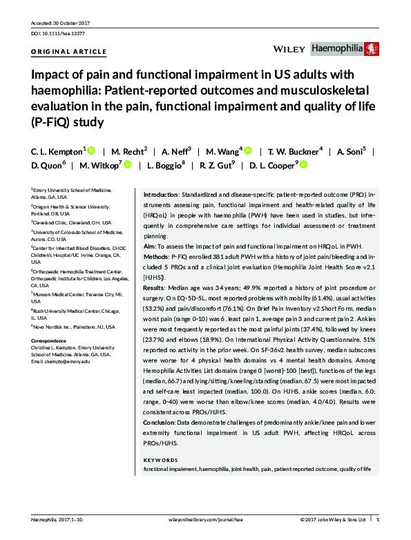 (PDF) Impact of pain and functional impairment in US adults with ...