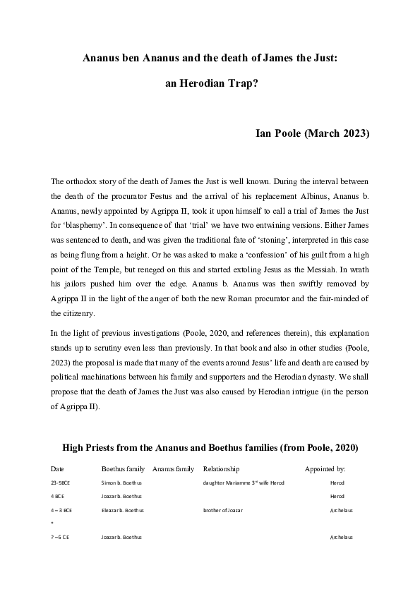 (DOC) Ananus ben Ananus and the death of James the Just: an Herodian Trap