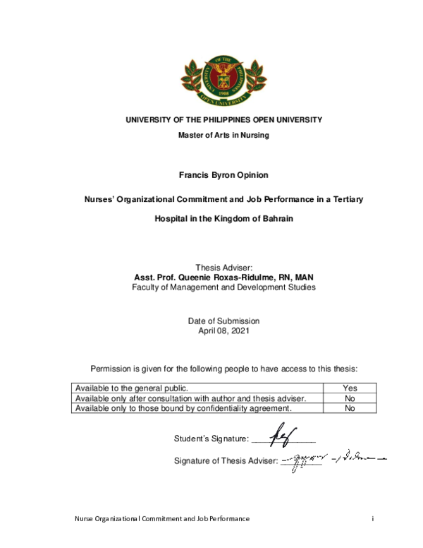 (PDF) Nurses' Organizational Commitment and Job Performance in a ...