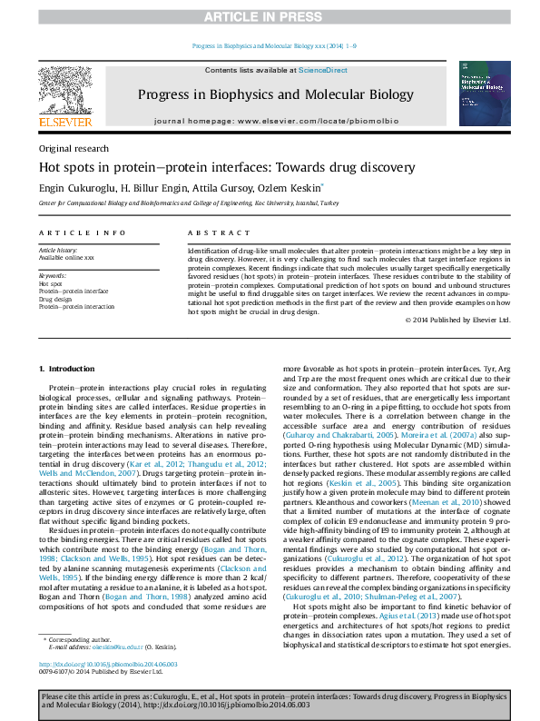 (PDF) Hot spots in protein–protein interfaces: Towards drug discovery