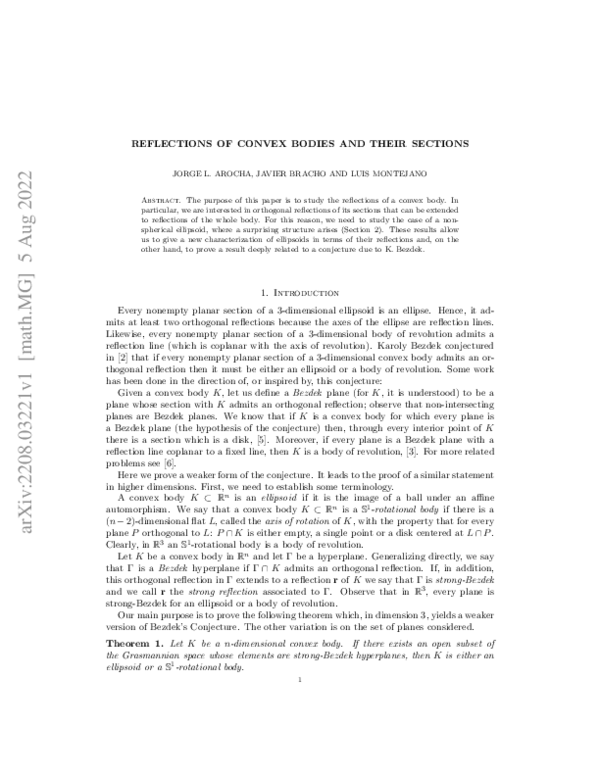(PDF) Reflections of convex bodies and their sections