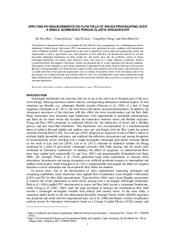 Applying Piv Measurements on Flow Field of Waves Propagating Over a ...