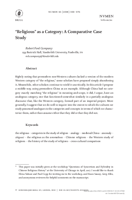 (PDF) “Religious” as a Category: A Comparative Case Study