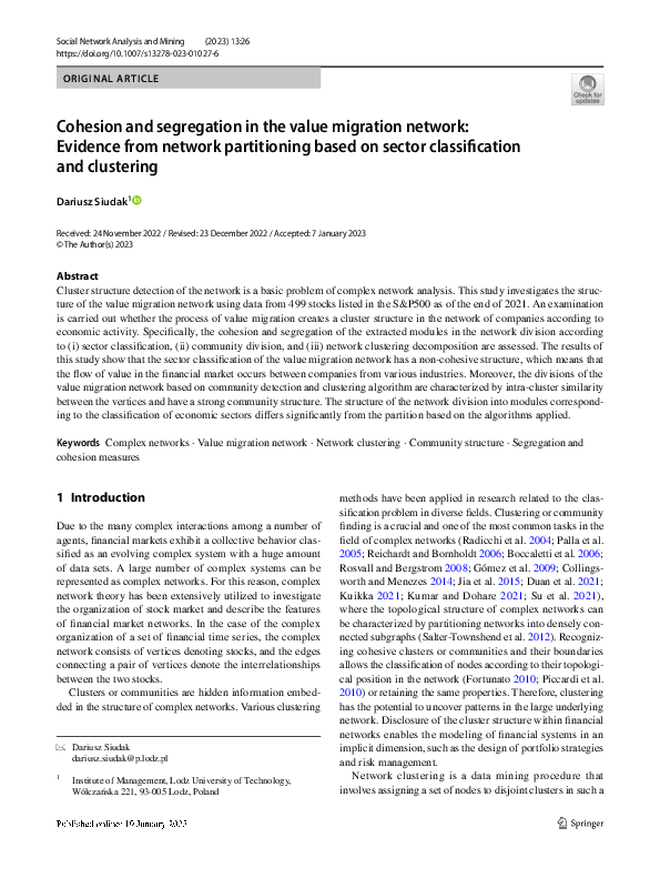 (PDF) Cohesion and segregation in the value migration network: Evidence from network ...