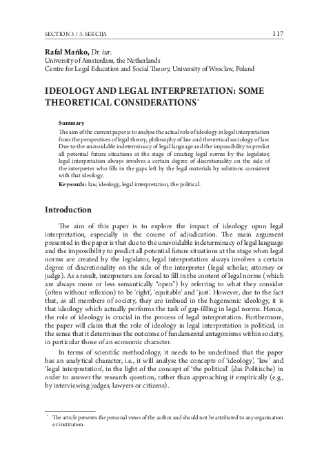 (PDF) Ideological and Legal Interpretation: Some Theoretical Considerations