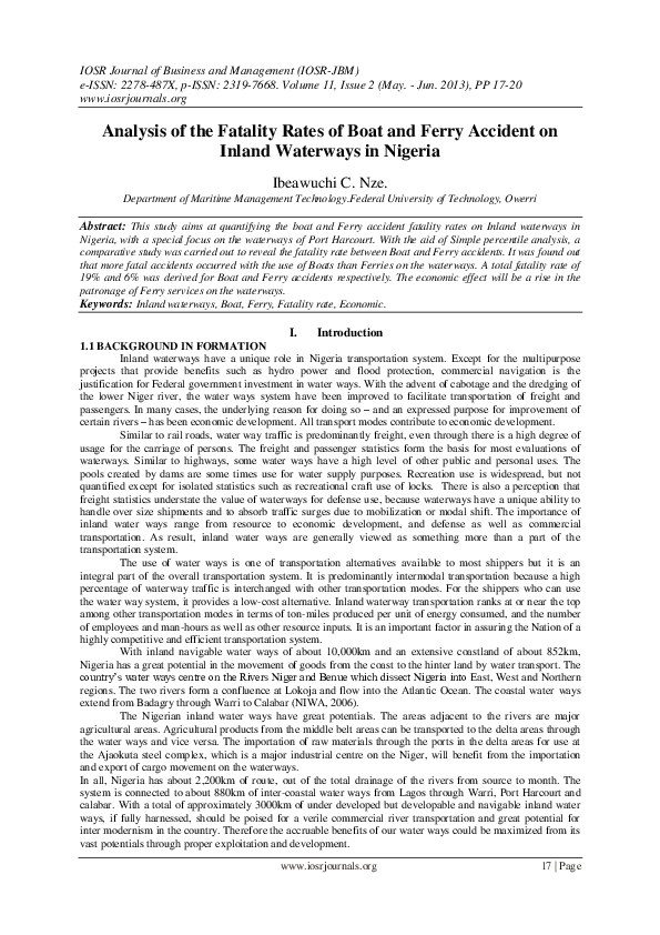 (PDF) Analysis of the Fatality Rates of Boat and Ferry Accident on ...