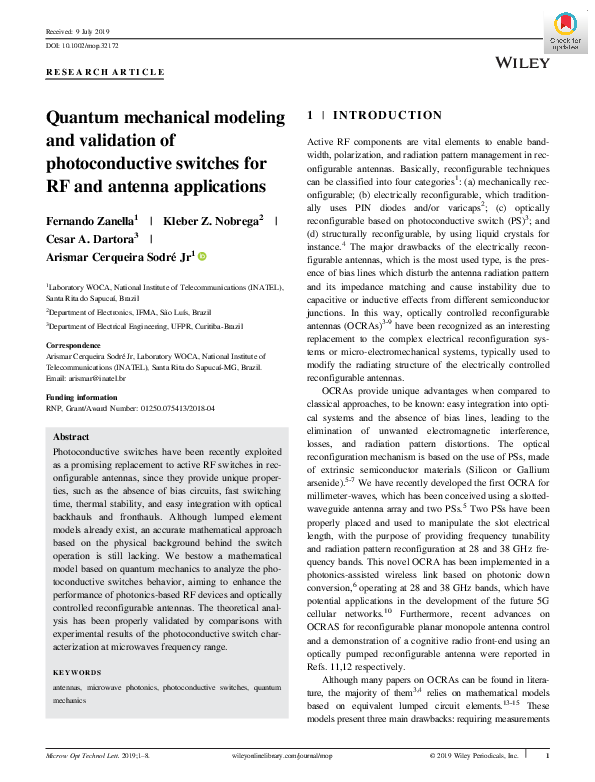 (PDF) Quantum mechanical modeling and validation of photoconductive switches for RF and antenna ...