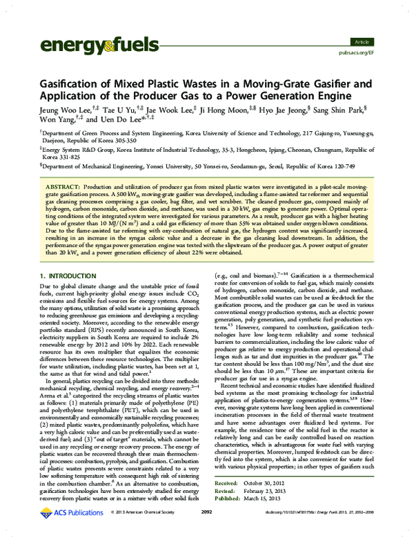 (PDF) Gasification of Mixed Plastic Wastes in a Moving-Grate Gasifier ...