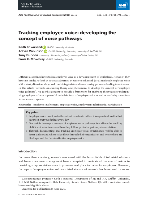 (PDF) Tracking employee voice: developing the concept of voice pathways