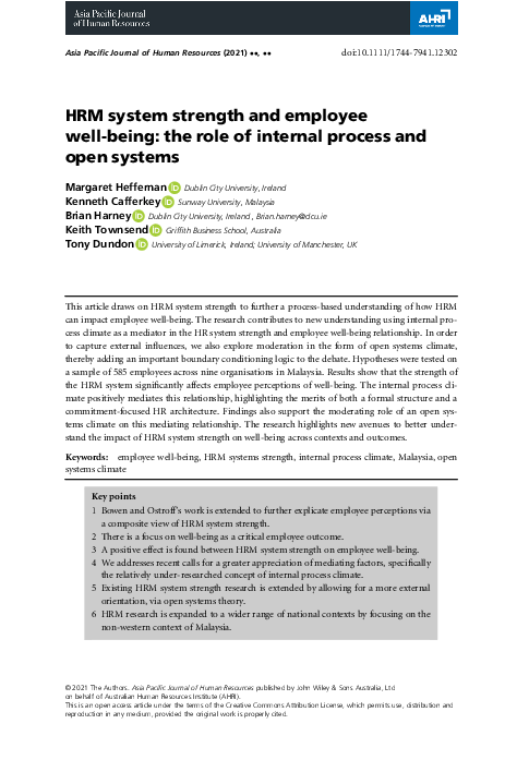 (PDF) HRM system strength and employee well‐being: the role of internal ...
