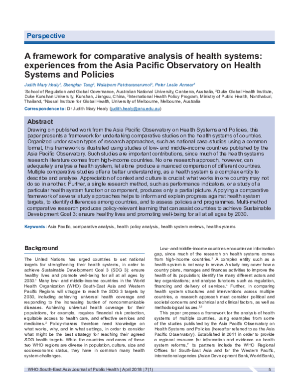 (PDF) A framework for comparative analysis of health systems ...