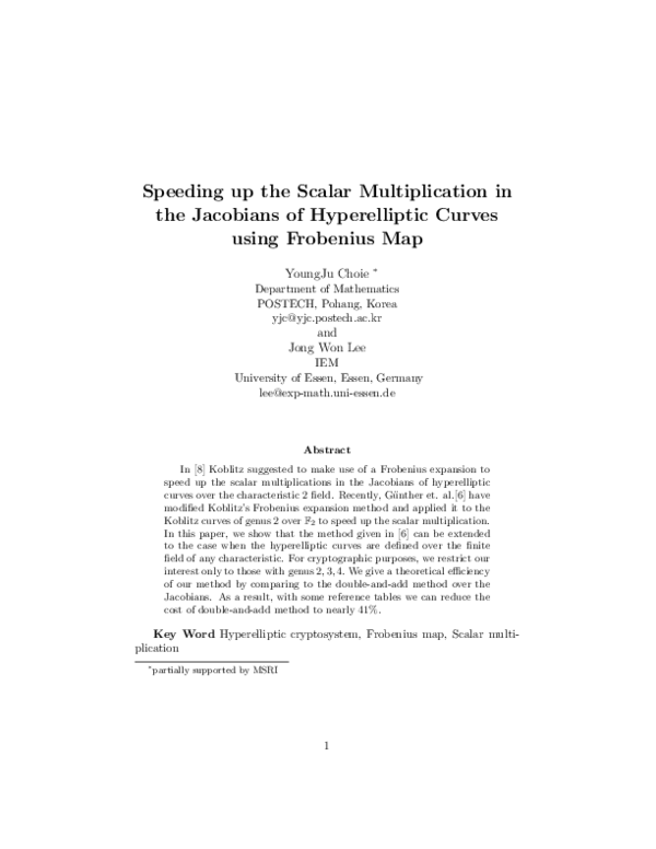 (PDF) Speeding up the Scalar Multiplication in the Jacobians of ...