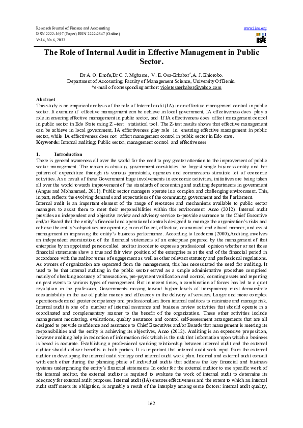 (PDF) The Role of Internal Audit in Effective Management in Public Sector