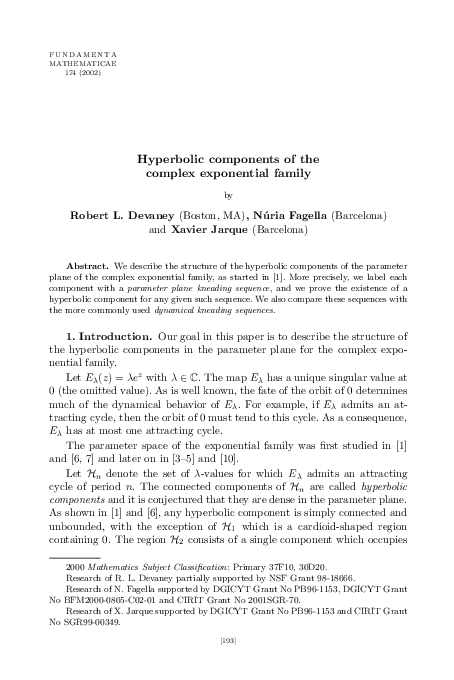 (PDF) Hyperbolic components of the complex exponential family