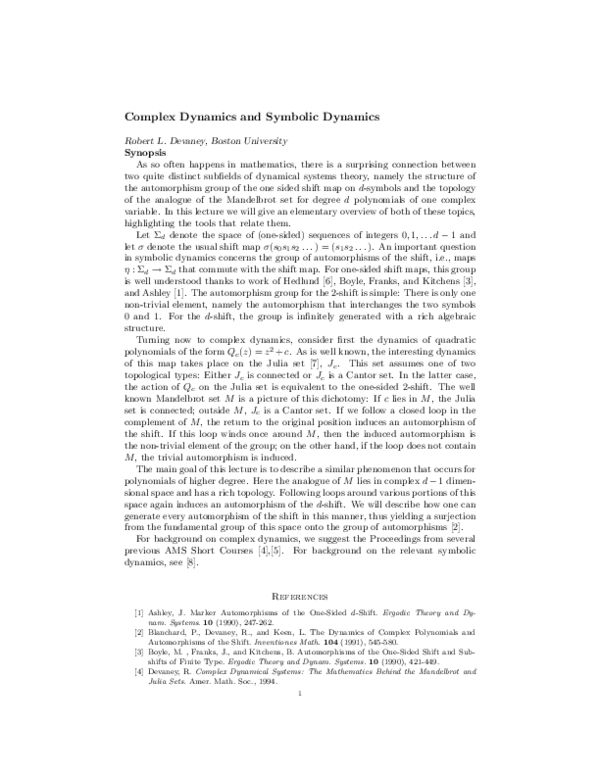 (PDF) Complex dynamics and symbolic dynamics