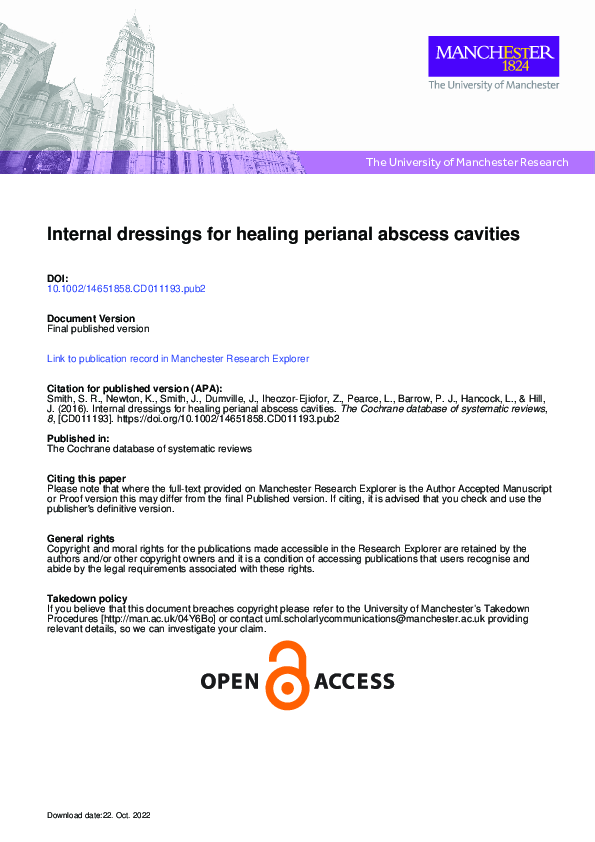 (PDF) Internal dressings for healing perianal abscess cavities