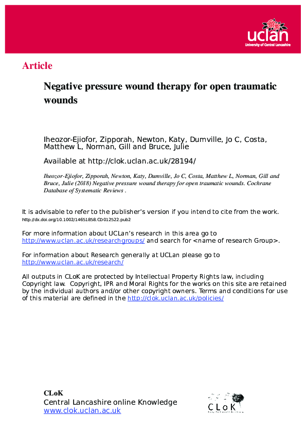 (PDF) Negative pressure wound therapy for open traumatic wounds