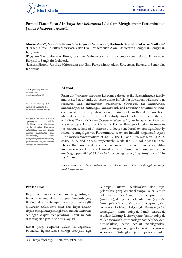 (PDF) Potensi Daun Pacar Air (Impatiens balsamina L.) dalam Menghambat ...