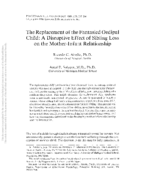 (PDF) The replacement of the fantasied oedipal child: A disruptive ...