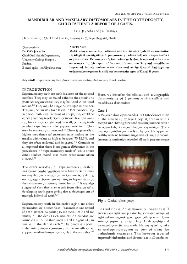 (PDF) Mandibular and maxillary distomolars in the orthodontic child ...