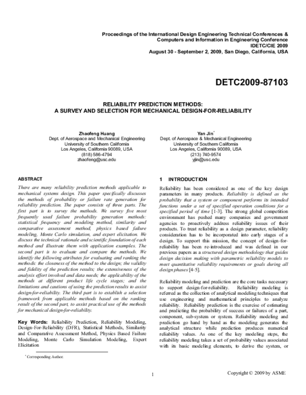 (PDF) Reliability Prediction Methods: A Survey and Selection for ...