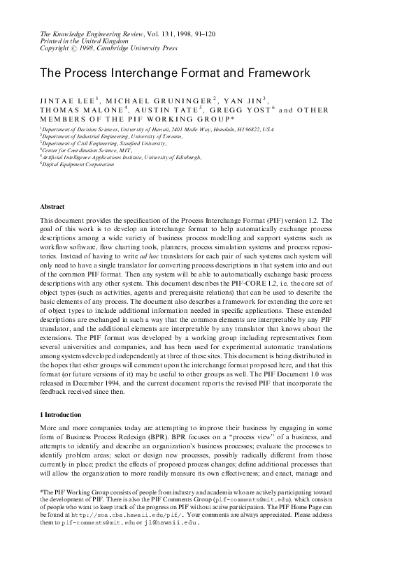 (PDF) The Process Interchange Format and Framework | Yan Jin - Academia.edu
