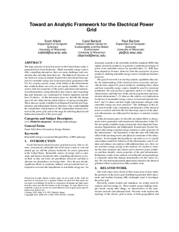 (PDF) Toward an analytic framework for the electrical power grid