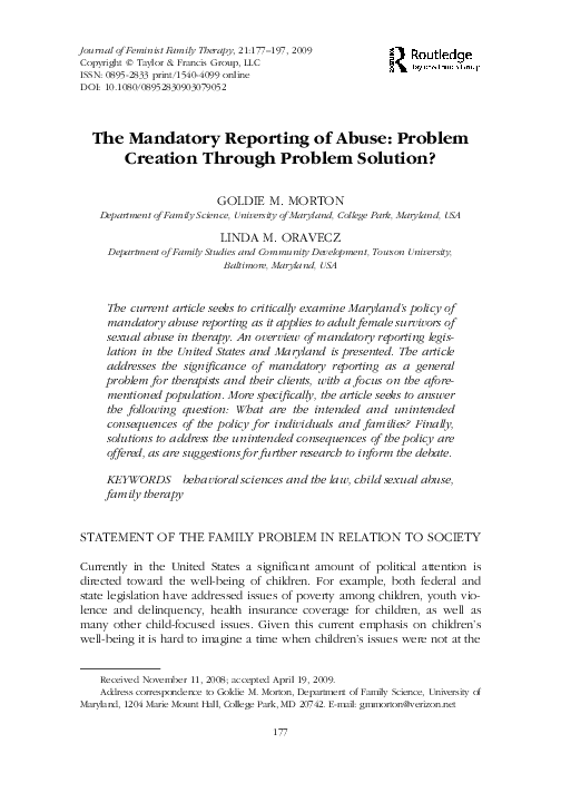 (PDF) The Mandatory Reporting of Abuse: Problem Creation Through ...