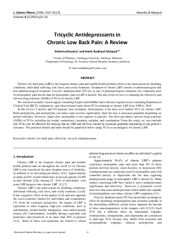 (PDF) Tricyclic Antidepressants in Chronic Low Back Pain : A Review