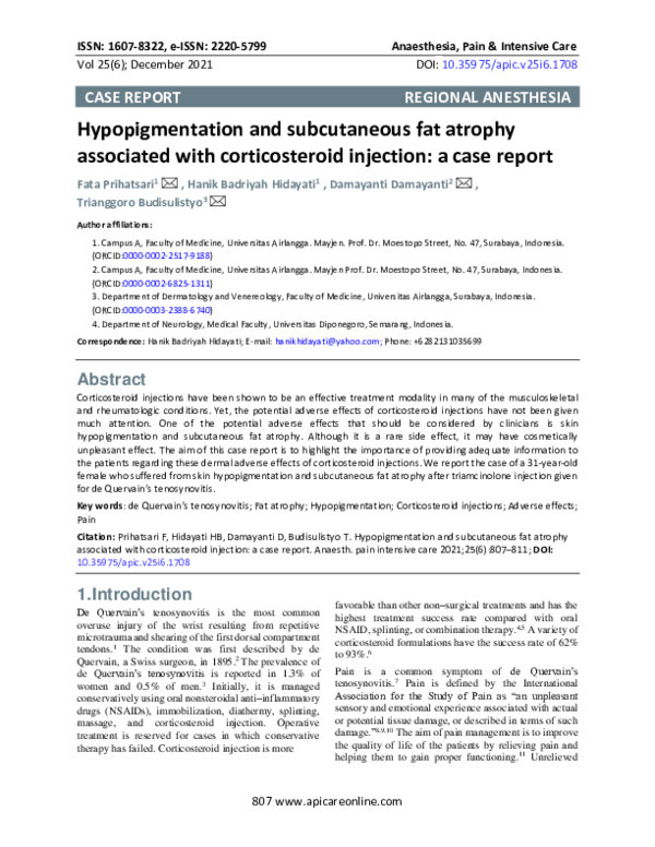(PDF) Hypopigmentation and subcutaneous fat atrophy associated with ...