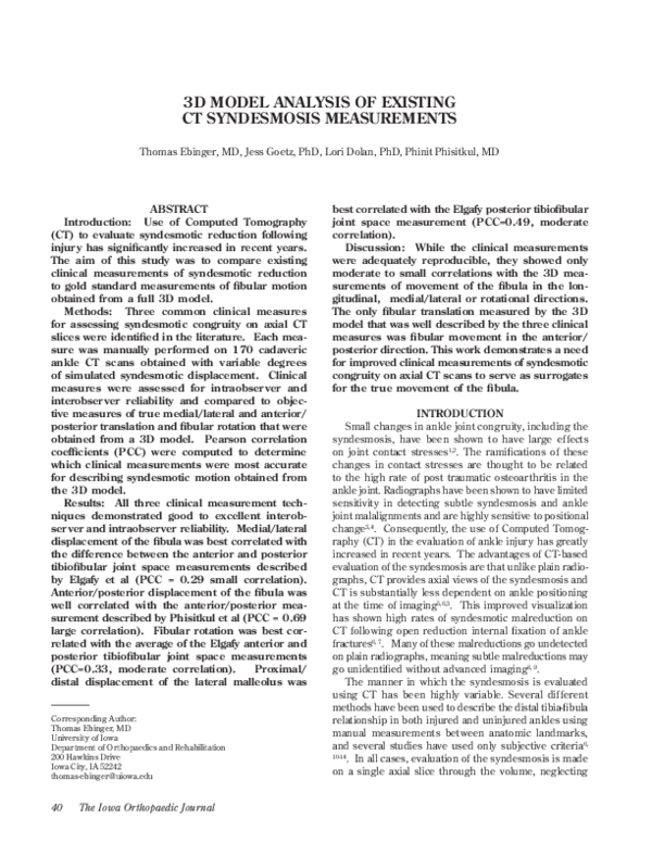 (PDF) 3D model analysis of existing CT syndesmosis measurements