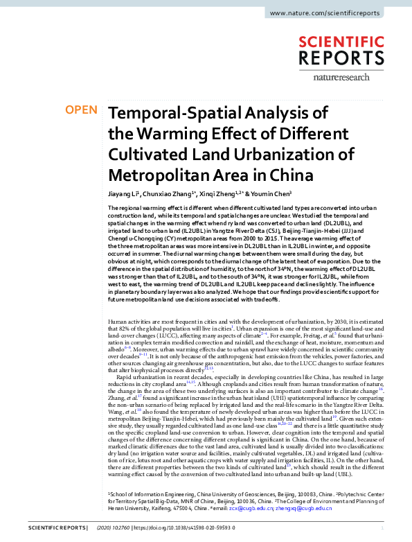 (PDF) Warming Effects of Land Use Change in China's Metropolises