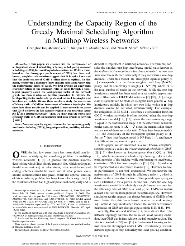 Pdf Understanding The Capacity Region Of The Greedy Maximal Scheduling Algorithm In Multihop 