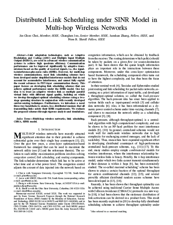 (PDF) Distributed Link Scheduling Under SINR Model in Multihop Wireless Networks