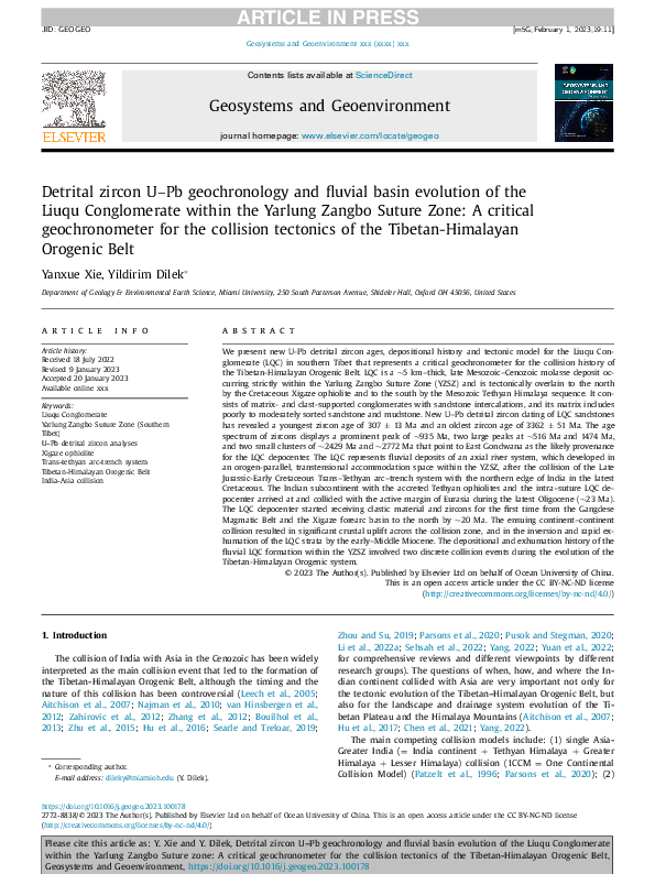 (PDF) Detrital zircon U–Pb geochronology and ﬂuvial basin evolution of the Liuqu Conglomerate ...