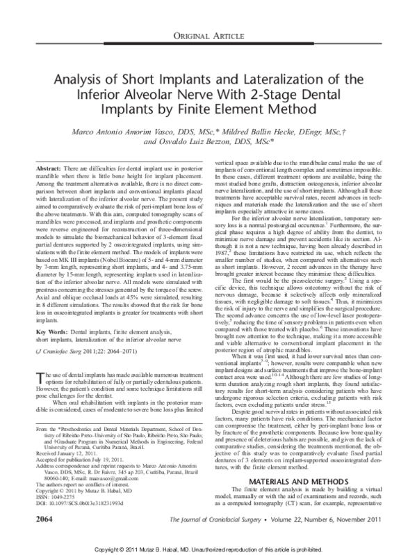 (PDF) Analysis of Short Implants and Lateralization of the Inferior ...