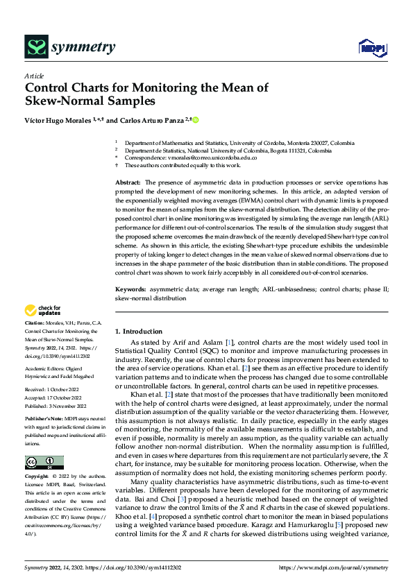 (PDF) Control Charts for Monitoring the Mean of Skew-Normal Samples