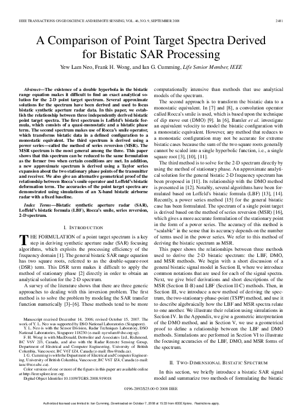 (PDF) A Comparison of Point Target Spectra Derived for Bistatic SAR ...