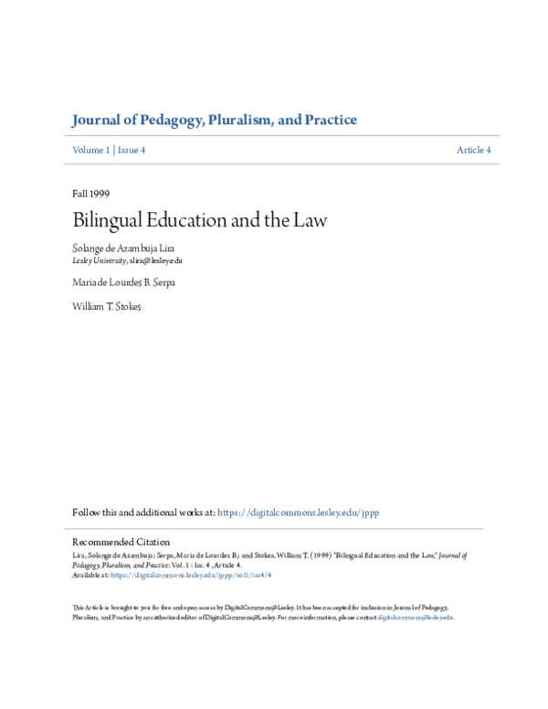 (PDF) Bilingual Education and the Law